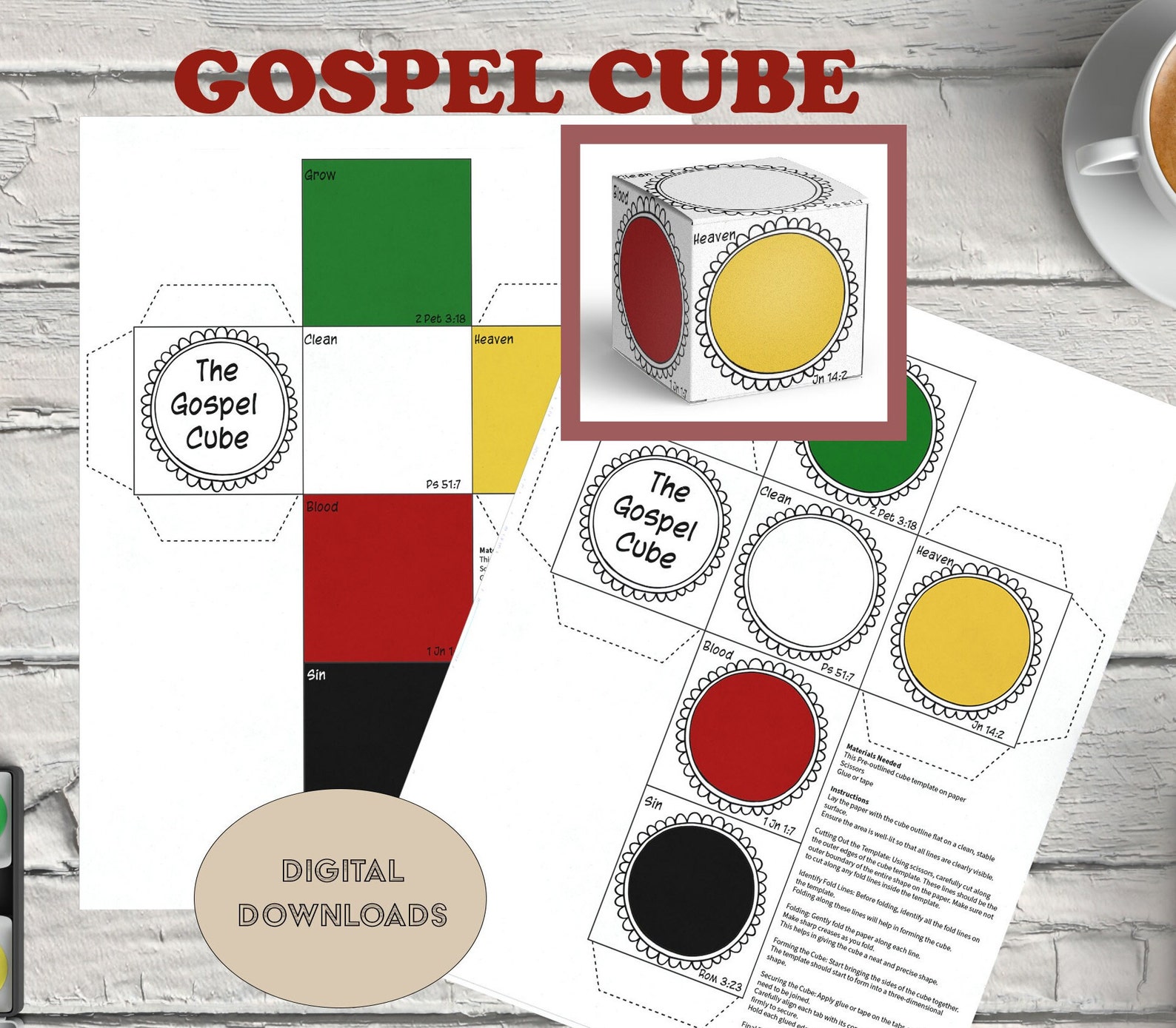 Wordless Gospel Cube Printable Evangelism Tool INSTANT DOWNLOAD ...