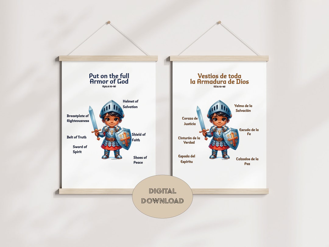 Armor of God Poster Cute Boy Spanish English Bible Verse Christian Wall ...