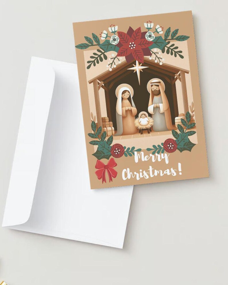 Digital Christmas Card Cute Nativity Scene Printable Holiday Card ...