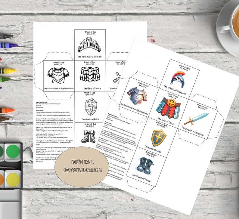 Armor of God Bible Coloring Story Cube INSTANT DOWNLOAD Kids Bible ...