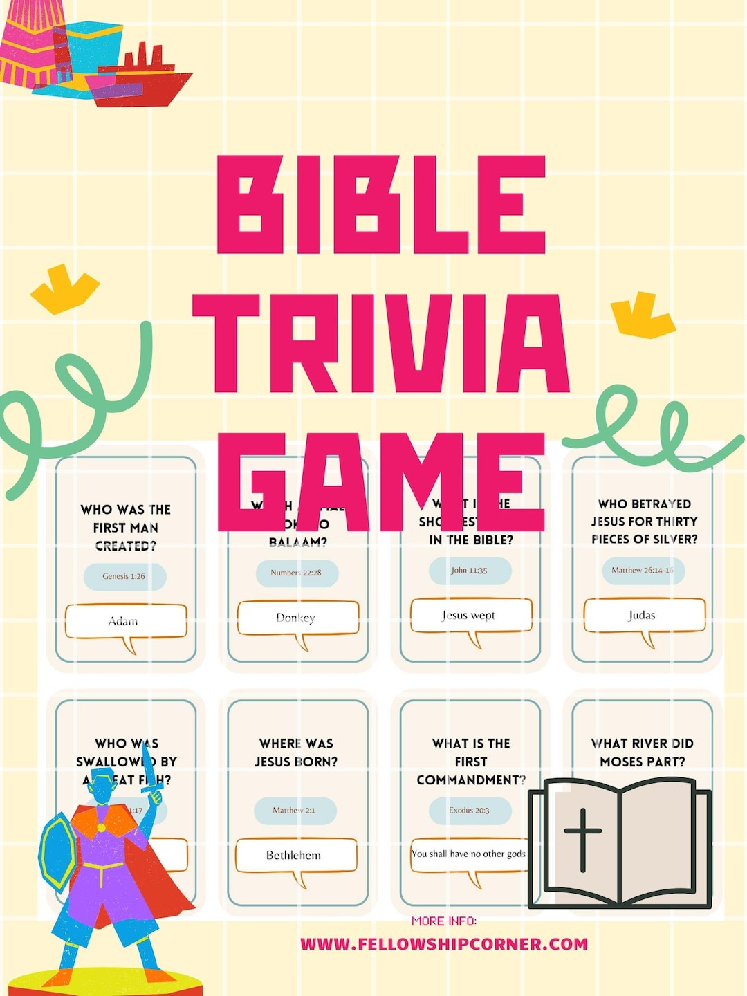 Bible Trivia Game Printable Sunday School INSTANT DOWNLOAD Homeschool ...