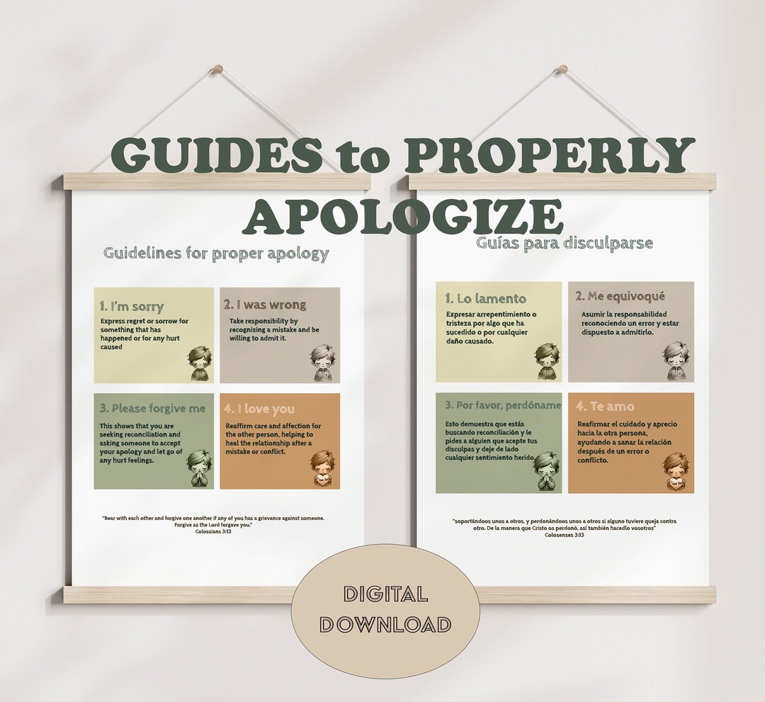 Bilingual Guide on How to Apologize INSTANT DOWNLOAD PRINTABLE Teach ...