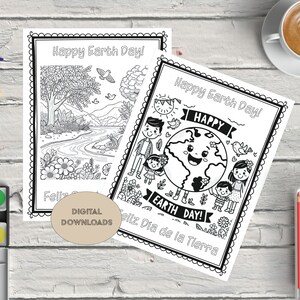 Coloring Earth Day INSTANT DOWNLOAD Coloring Pages English and Spanish ...