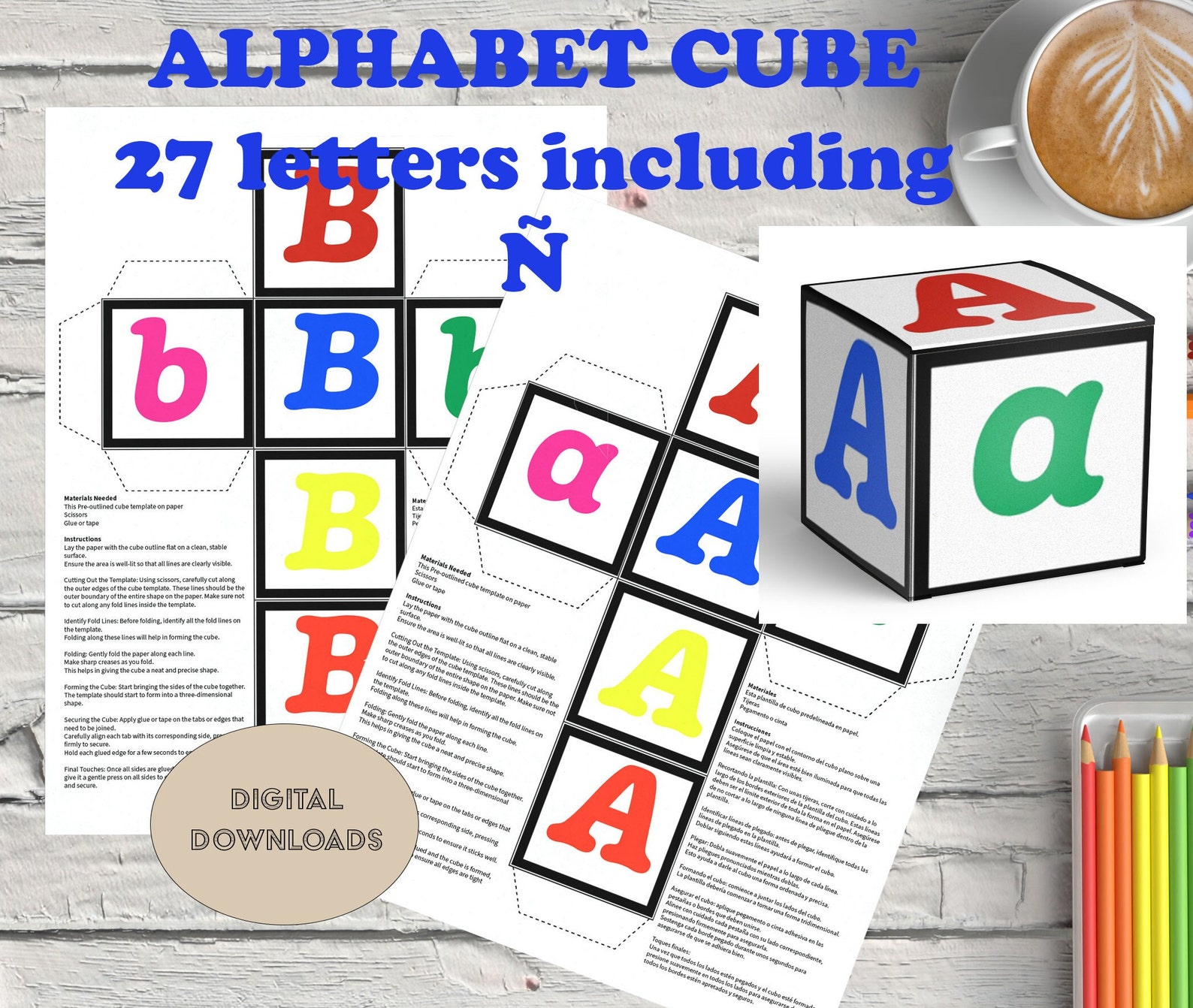 3D Alphabet Cube Printable Alphabet Educational Letter Cubes Learning ...