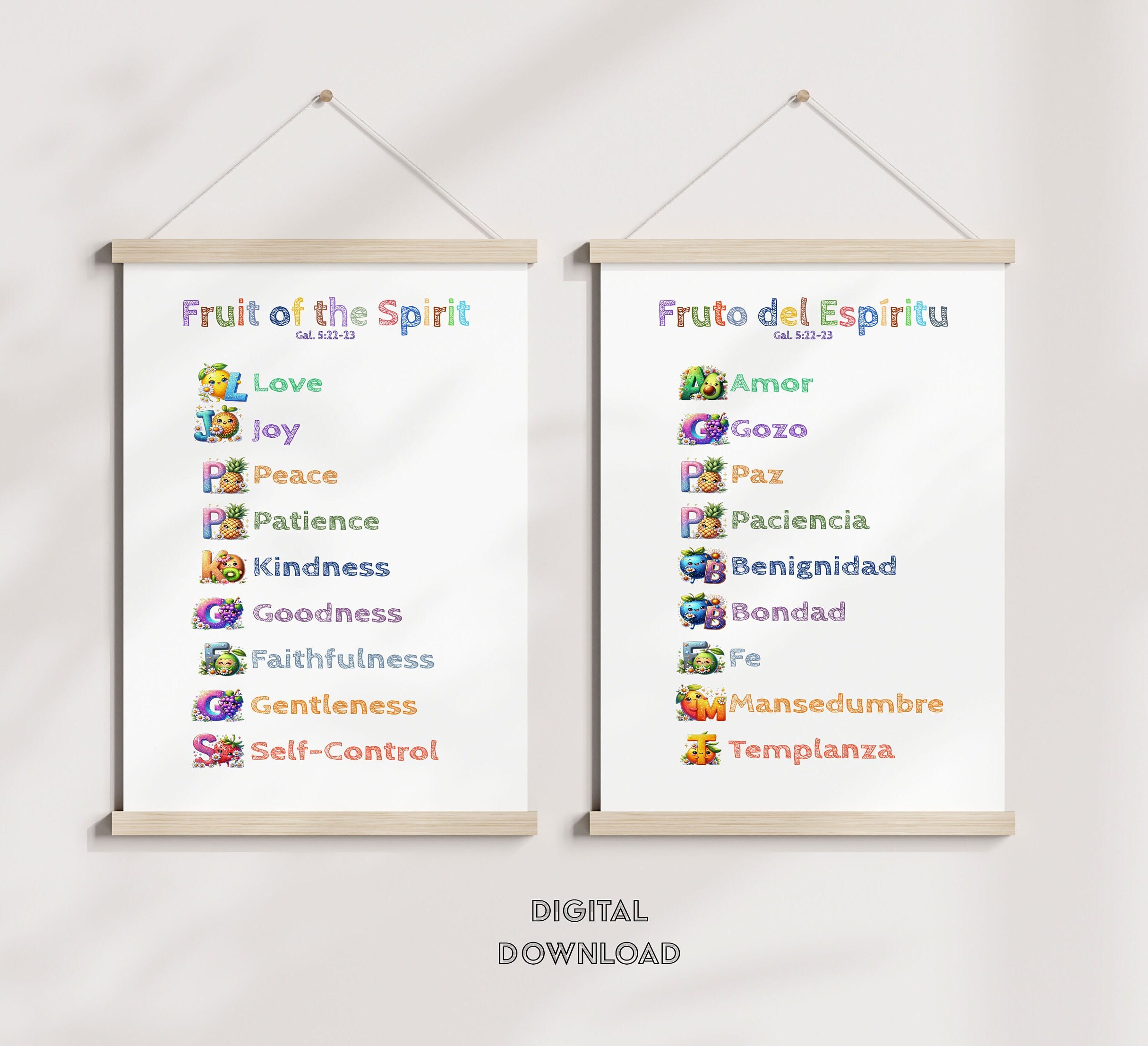 Spanish English Fruit of the Spirit Wall Art Gift for Parents Inspiring ...