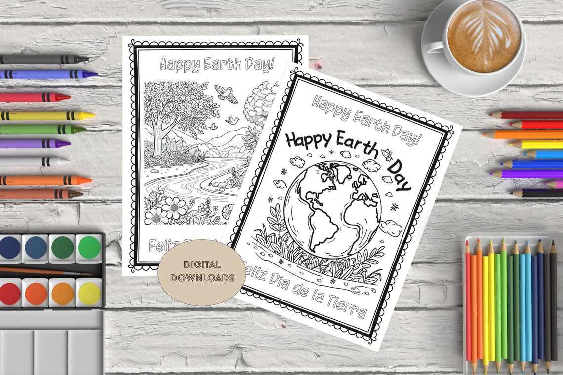 Coloring Earth Day INSTANT DOWNLOAD Coloring Pages English and Spanish ...
