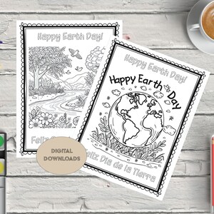 Coloring Earth Day INSTANT DOWNLOAD Coloring Pages English and Spanish ...