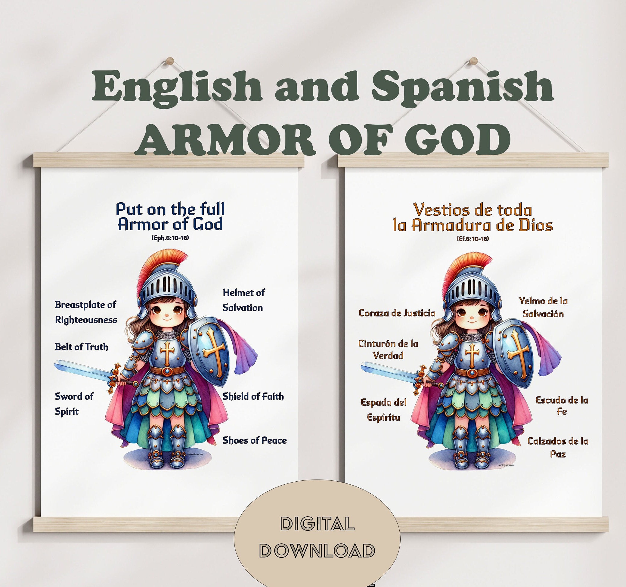 Armor of God Poster Cute Girl Spanish English Bible Verse Christian ...