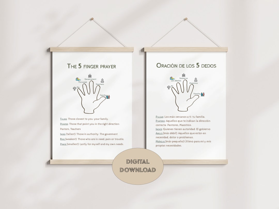 Five 5 Finger Prayer Spanish English Christian Wall Art Kids Room ...