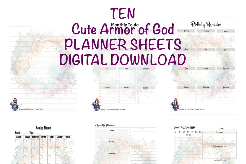 Armor of God Planner - Cute Girl With Bible Verse Reminder Planner ...