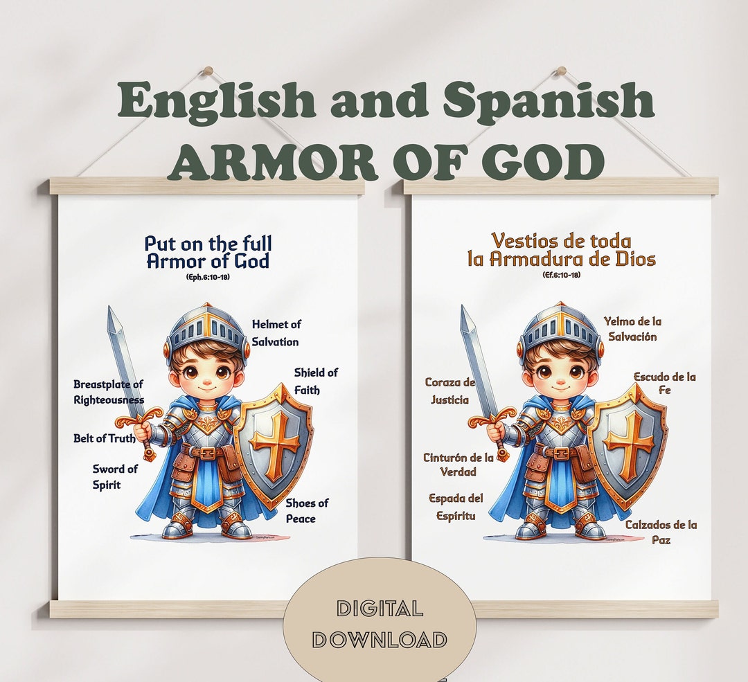 Armor of God Poster Cute Boy Spanish English Bible Verse Christian Wall ...