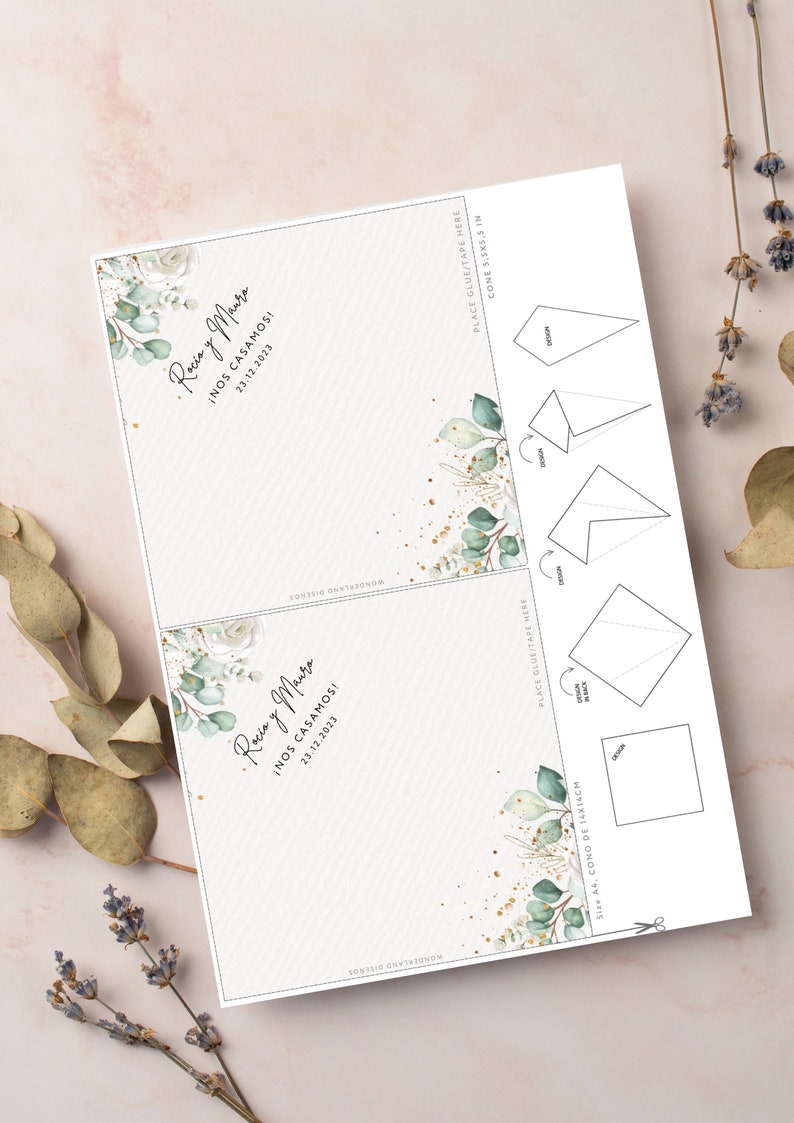 Confetti Cone Template White Flowers for Petal Toss, Wedding Paper Cone ...