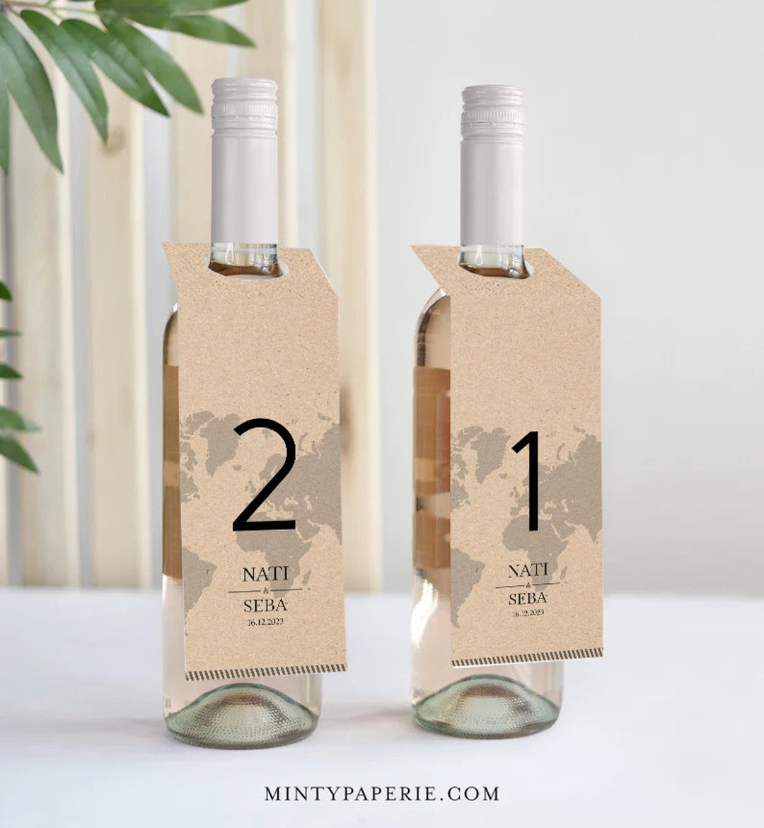 Wine Label Template, Wedding Table Number, Bottle Tag, Editable Canva ...