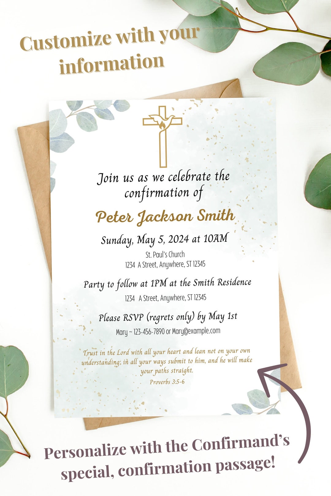 Editable Confirmation Invitation Template, Greenery Watercolor ...