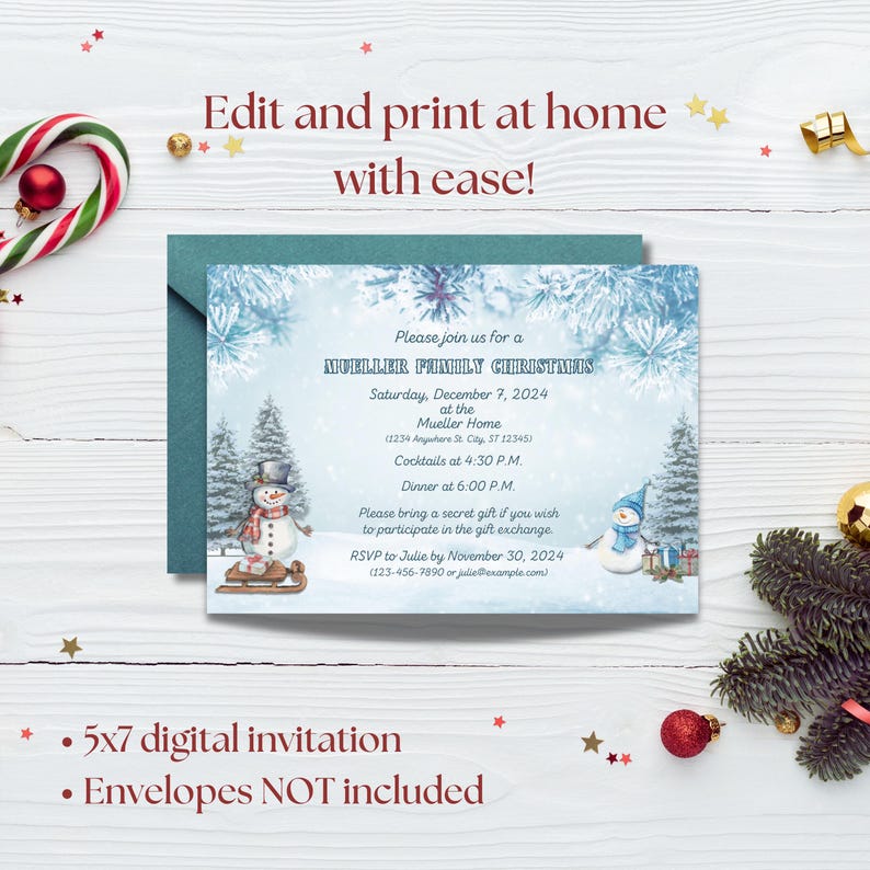 Editable Christmas Party Invitation Template (canva Digital Download ...