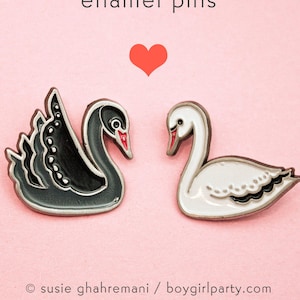 Collar Pins Set — Black Swan and White Swan Pin Set – unique Enamel Pin ...