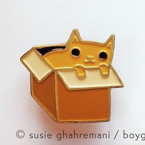 Box Cat Pin — Kawaii Enamel Cat Pin — Funny Enamel Pins — Cat Lover ...