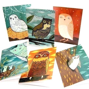 OWL NOTE CARDS Set Notecards Owl Illustrations Art Greeting Card Blank ...
