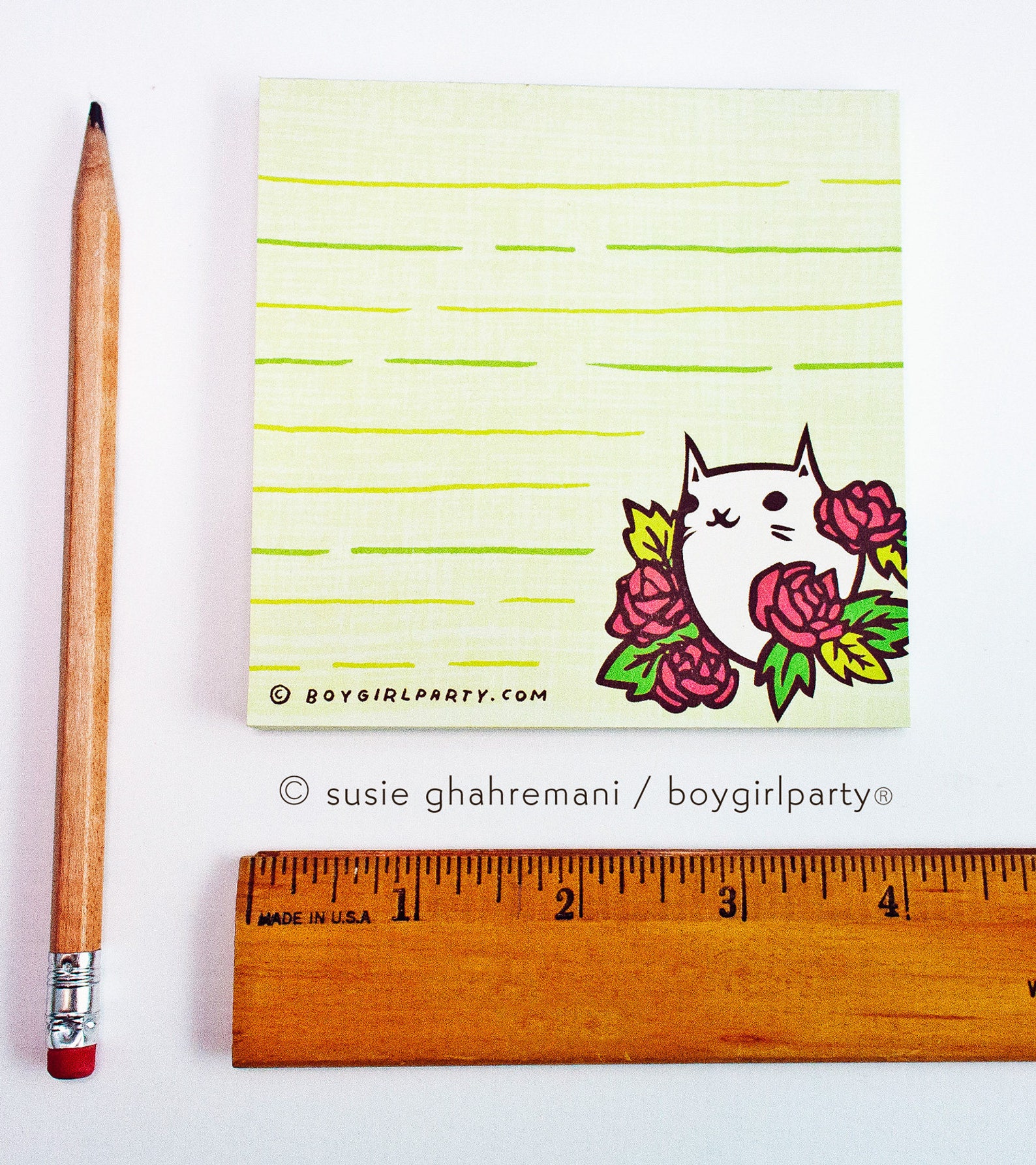 Desk Gift for Her Floral Cat Notepad Kawaii Notepads Cat | Etsy