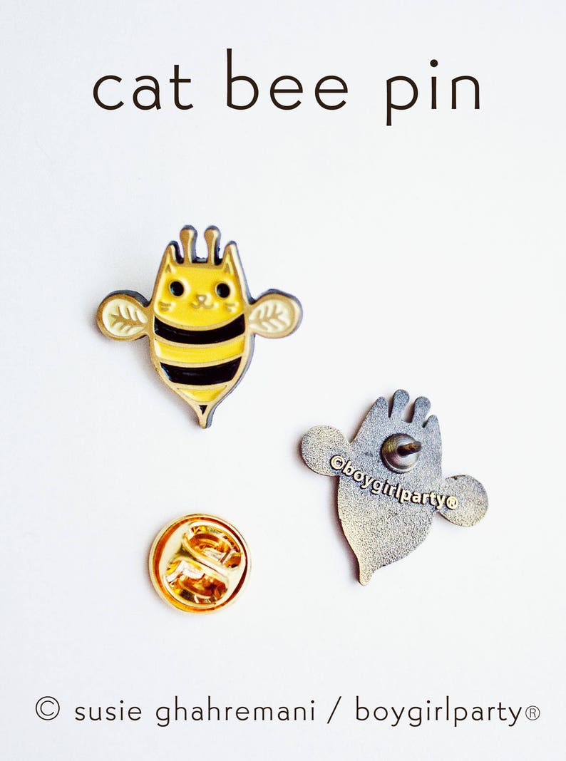 Enamel Pin CAT BEE Cat Pin -- Bee Pins -- Honey Bee Brooch -- Bumble ...