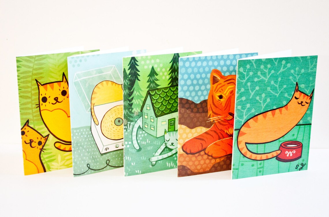 CAT CARD SET -- Cat Greeting Cards Set -- Cat Notecards -- Blank ...