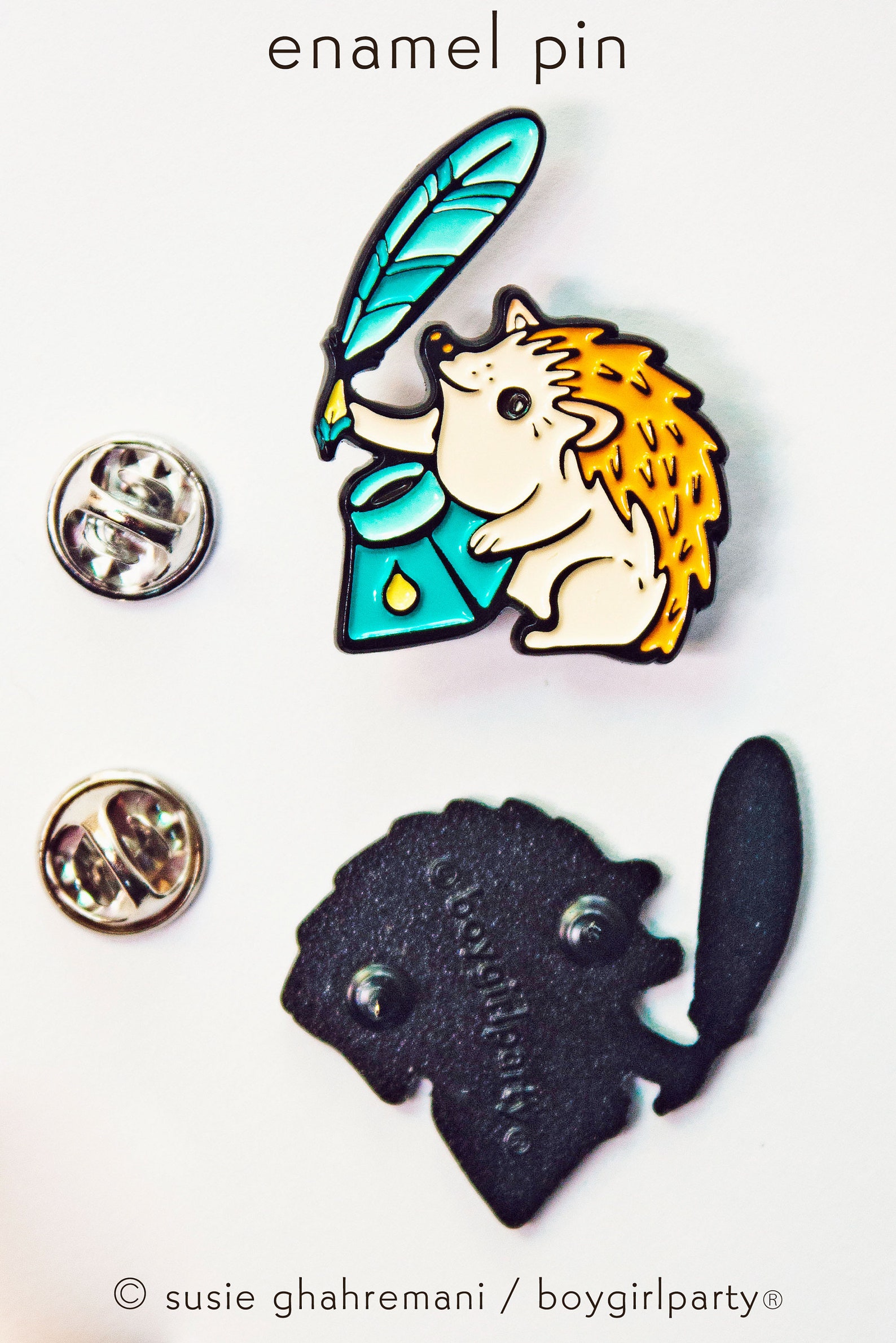 Quill Pen and Ink Enamel Pin — Hedgehog Quill Pin — Ink Bottle Enamel ...