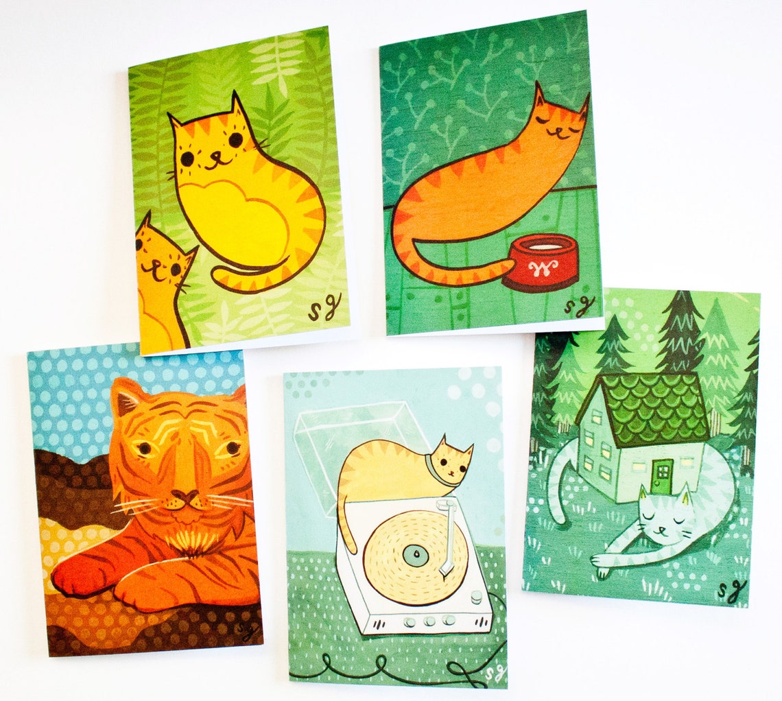 CAT CARD SET Cat Greeting Cards Set Cat Notecards - Etsy