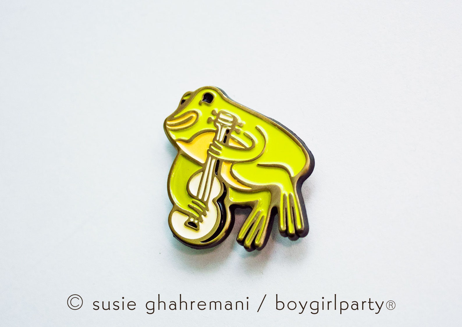 Ukulele Frog Lapel Pin by Boygirlparty -- Chartreuse FROG Guitar Enamel ...