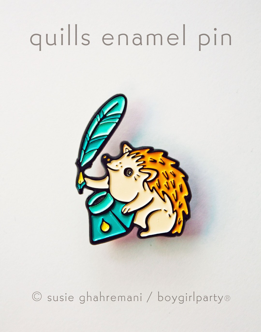 Quill Pen and Ink Enamel Pin — Hedgehog Quill Pin — Ink Bottle Enamel ...