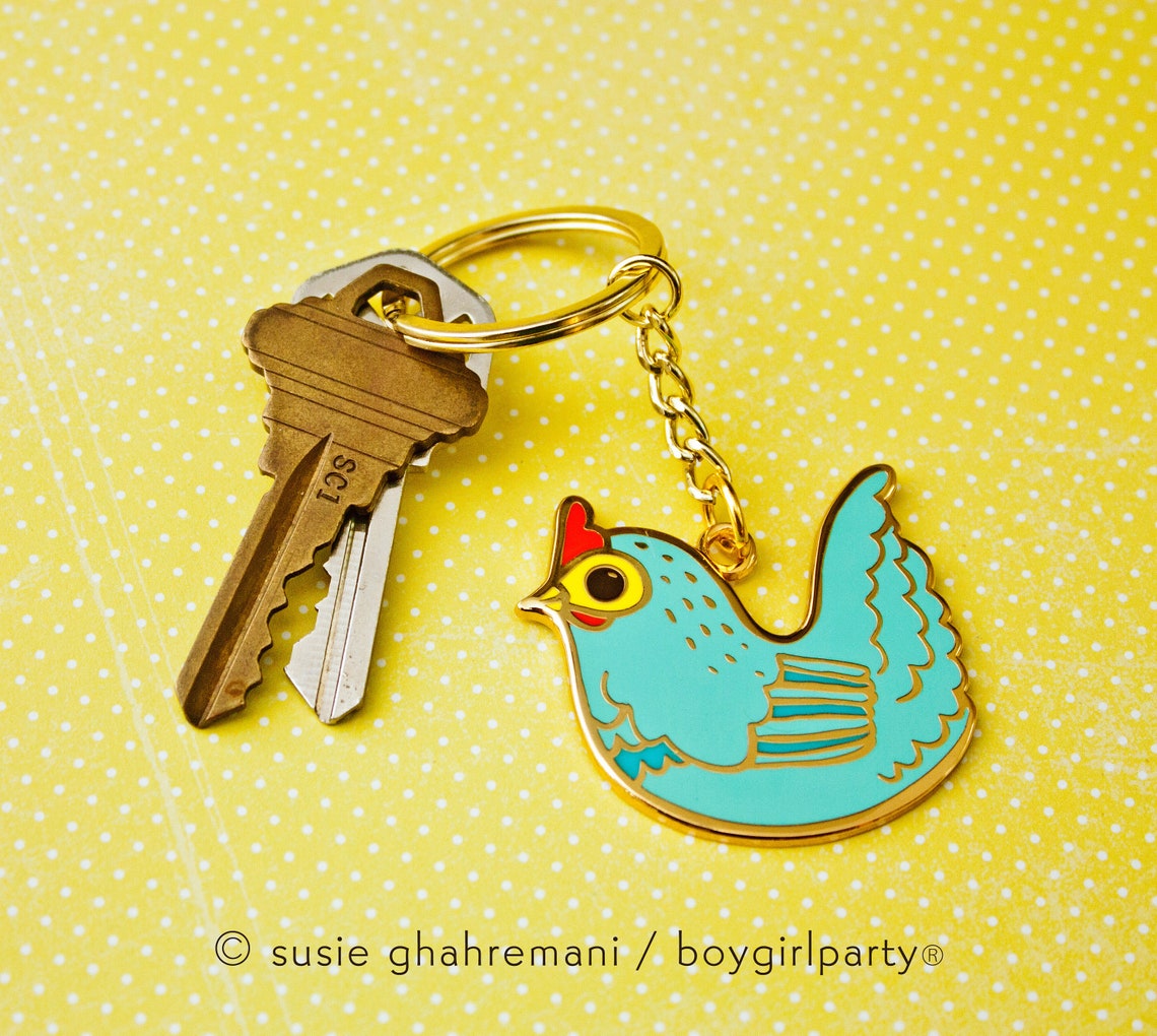 Enamel Keychain Cute Chicken Keychain Metal Key Chain by | Etsy