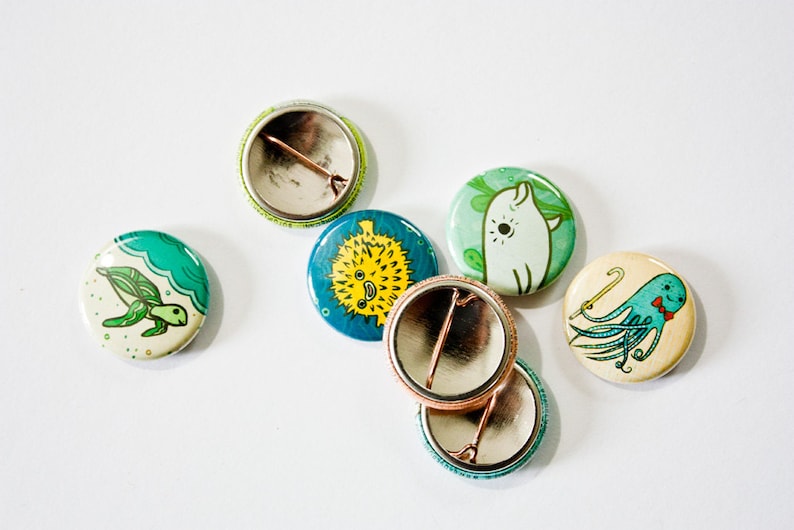 Button Pins Fish Shark Pin Whale Buttons OCEAN ANIMALS Pack | Etsy