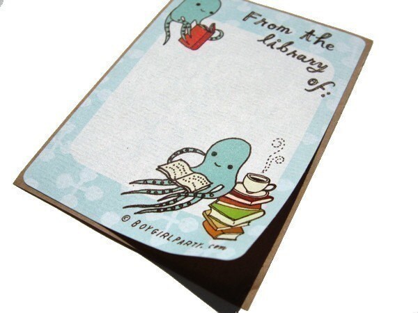 Octopus BOOK LABELS set of 6 Book Stickers Book Lover Gift - Etsy