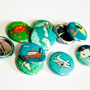 Button Pins, Fish Shark Pin Whale Buttons, OCEAN ANIMALS Pack of Pins ...