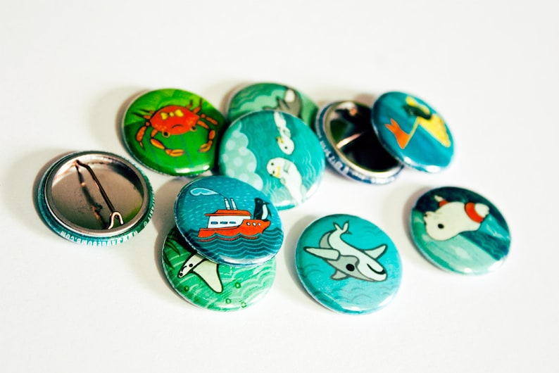 Button Pins Fish Shark Pin Whale Buttons OCEAN ANIMALS Pack | Etsy