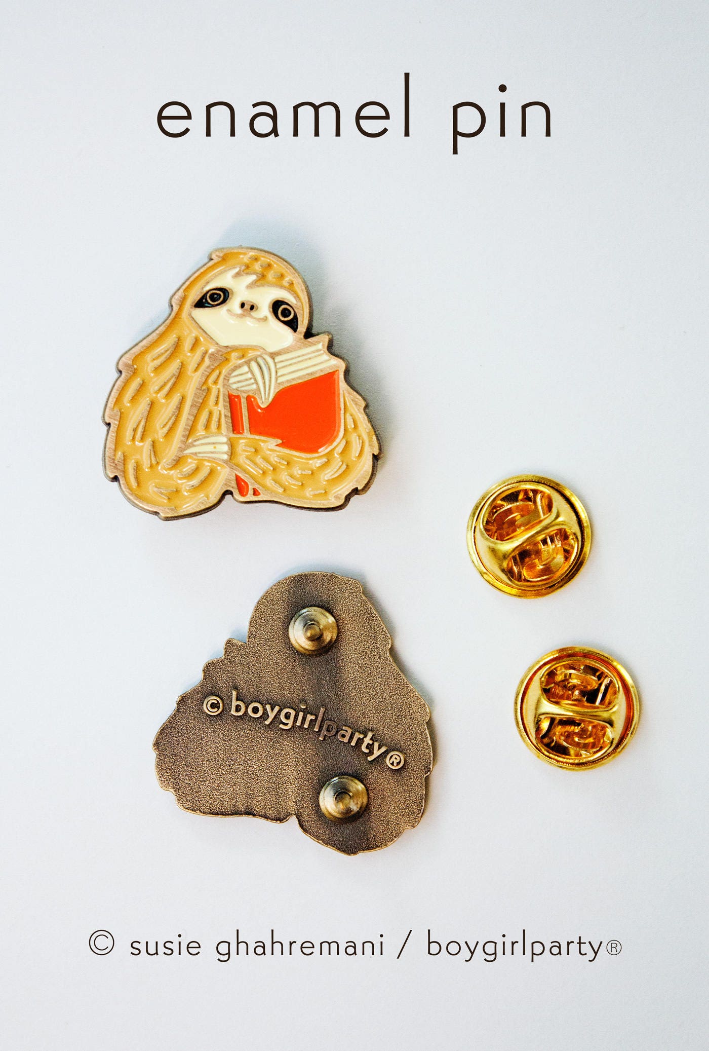 Book enamel pin SLOTH PIN book lovers pin reading | Etsy