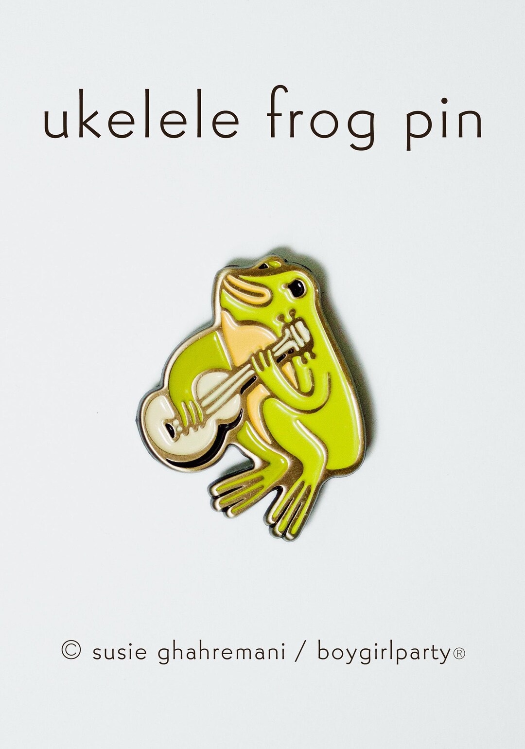 Ukulele Frog Lapel Pin by Boygirlparty -- Chartreuse FROG Guitar Enamel ...