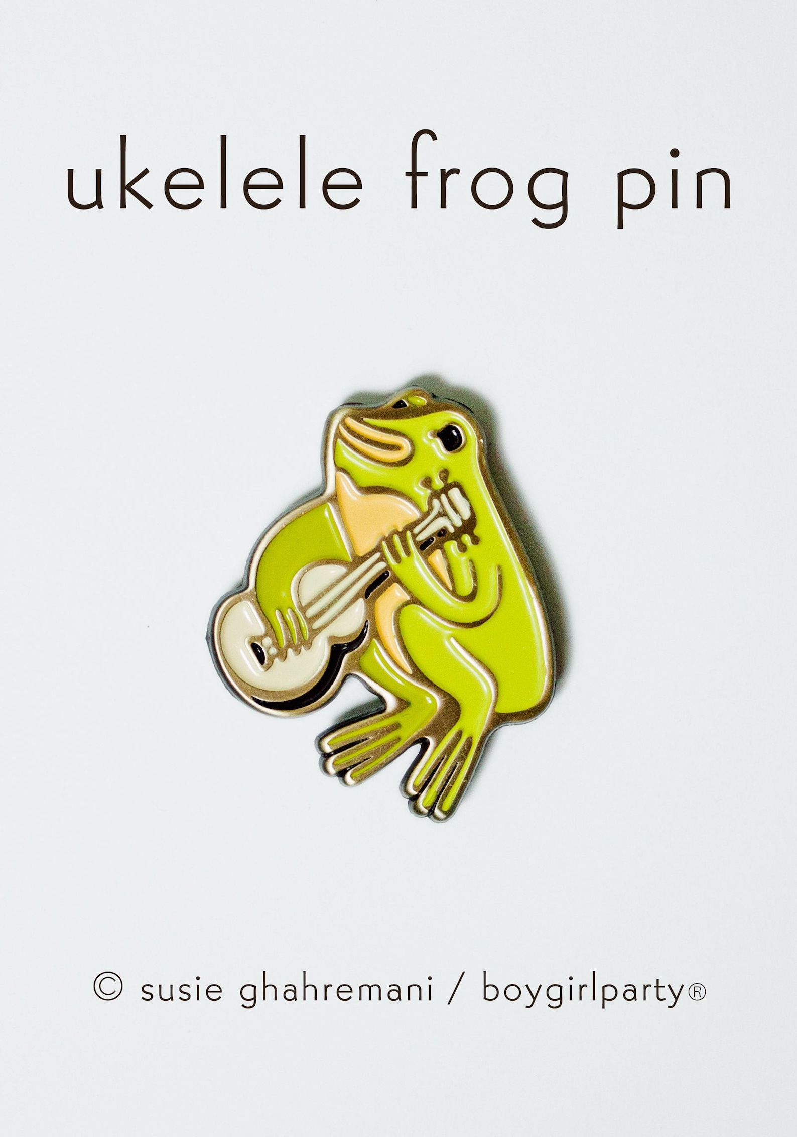 Ukulele Frog Lapel Pin by Boygirlparty -- Chartreuse FROG Guitar Enamel ...