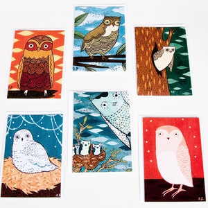 OWL NOTE CARDS Set Notecards Owl Illustrations Art Greeting Card Blank ...