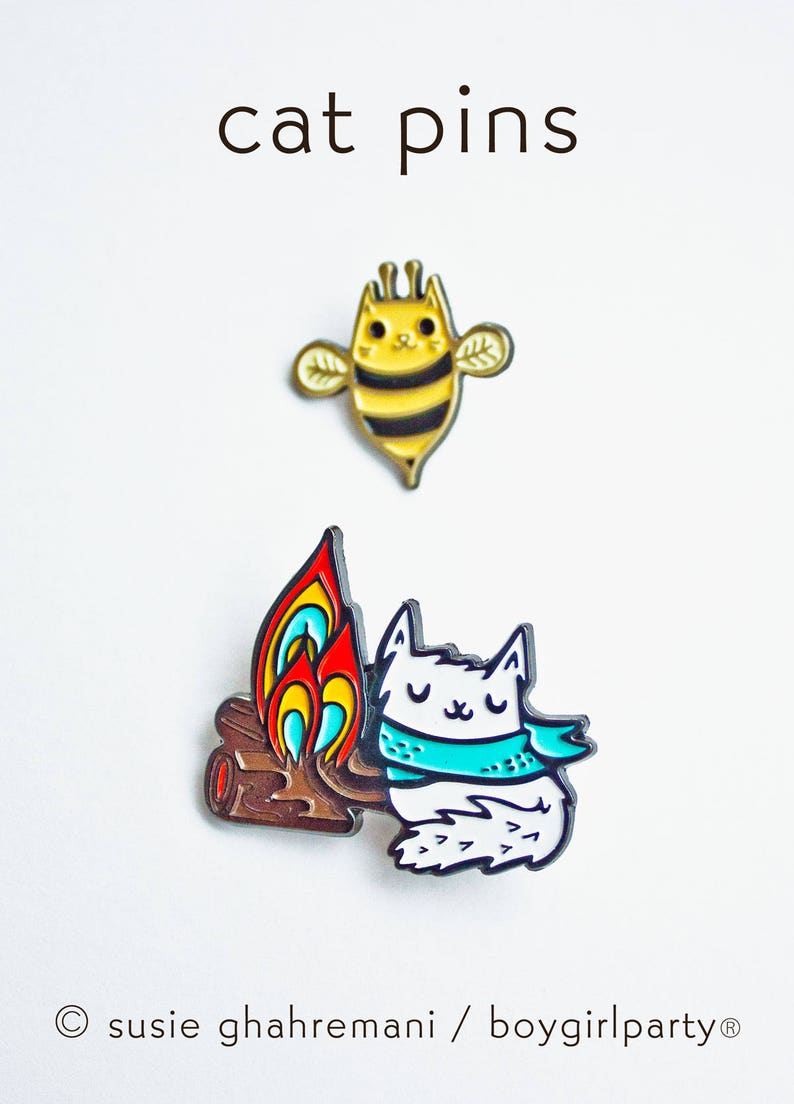 Enamel Pin CAT BEE Cat Pin -- Bee Pins -- Honey Bee Brooch -- Bumble ...