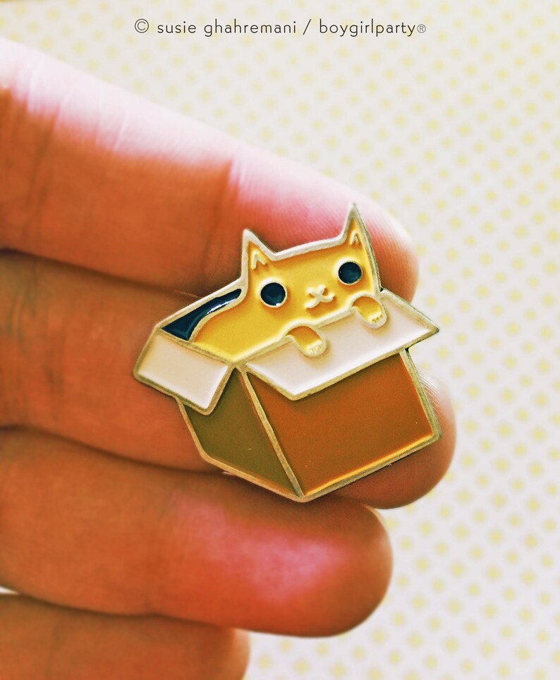 Box Cat Pin Kawaii Enamel Cat Pin Funny Enamel Pins Cat - Etsy