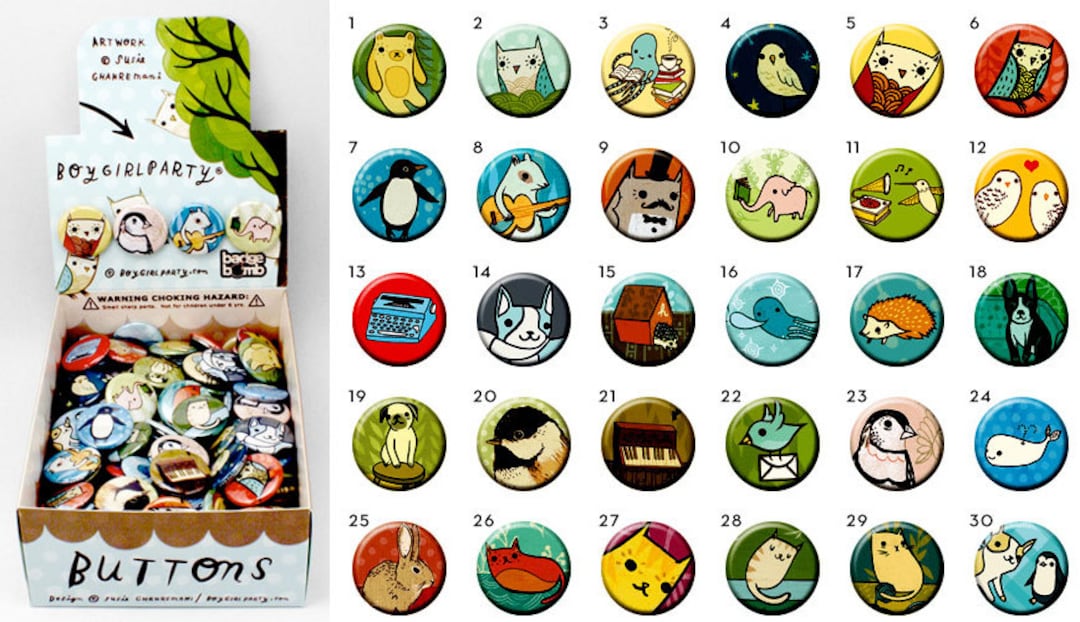 Pinback BUTTONS / Cute Backpack Pin Set — Boygirlparty Pins and Buttons ...