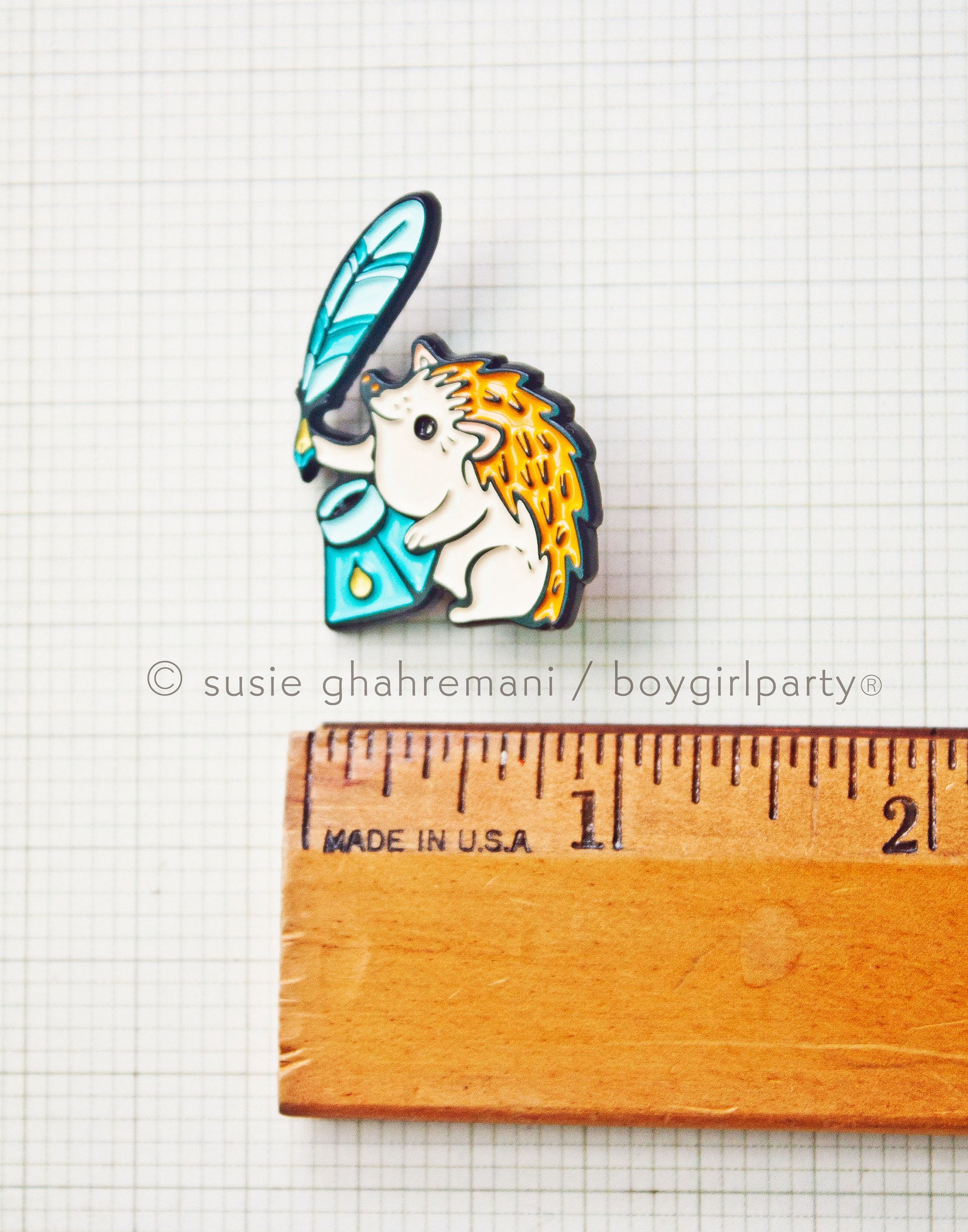 Quill Pen and Ink Enamel Pin — Hedgehog Quill Pin — Ink Bottle Enamel ...