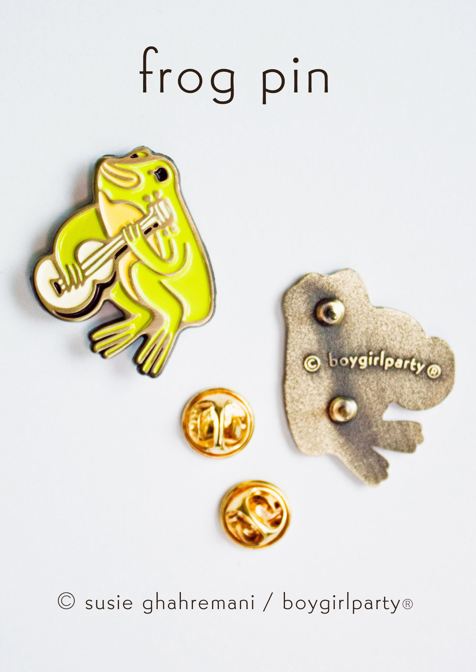 Ukulele Frog Lapel Pin by Boygirlparty -- Chartreuse FROG Guitar Enamel ...