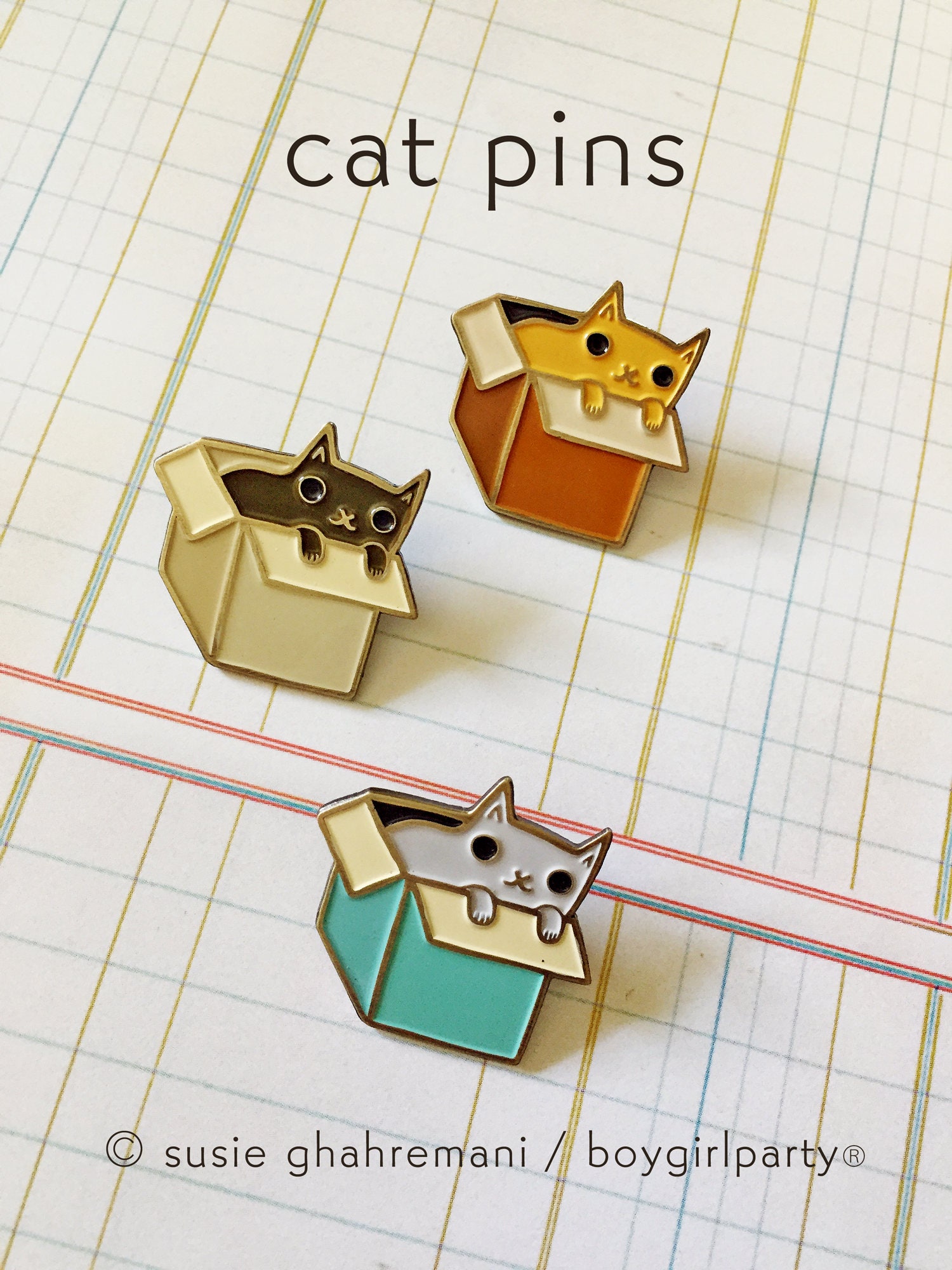 Cute Cat lover gift for her BOX CAT pin kawaii pin Funny | Etsy