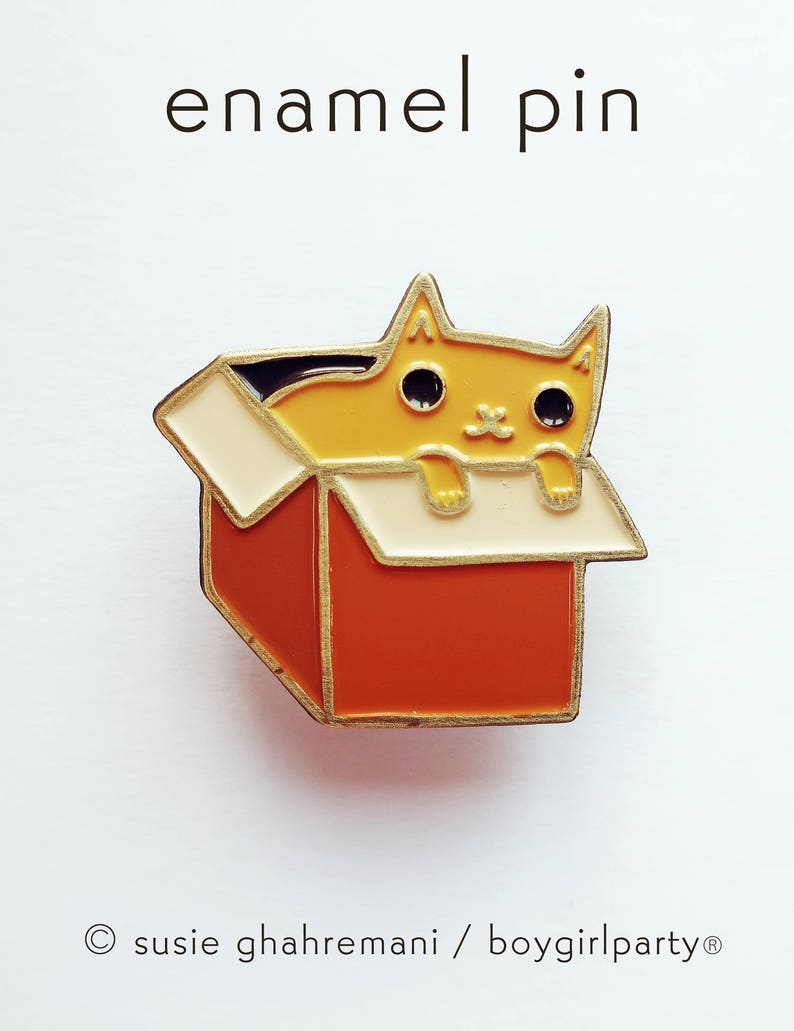 Box Cat Pin Kawaii Enamel Cat Pin Funny Enamel Pins Cat - Etsy