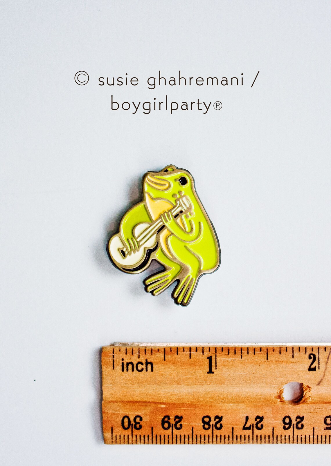 Ukulele Frog Lapel Pin by Boygirlparty -- Chartreuse FROG Guitar Enamel ...