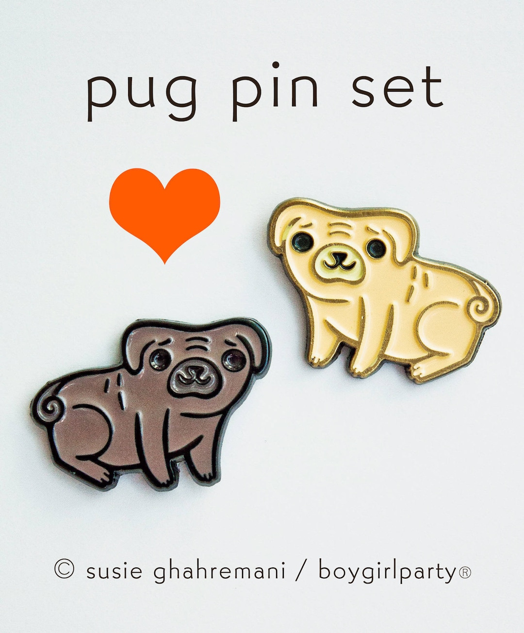 Best Friend Gift -- Enamel PIN SET -- Pug Pins -- Lapel Pin Set Pug ...