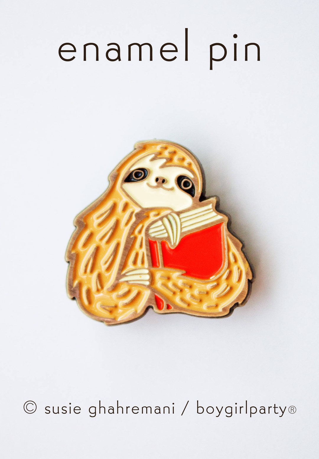 Book Enamel Pin -- SLOTH PIN -- Book Lovers Pin -- Reading Sloth Enamel ...
