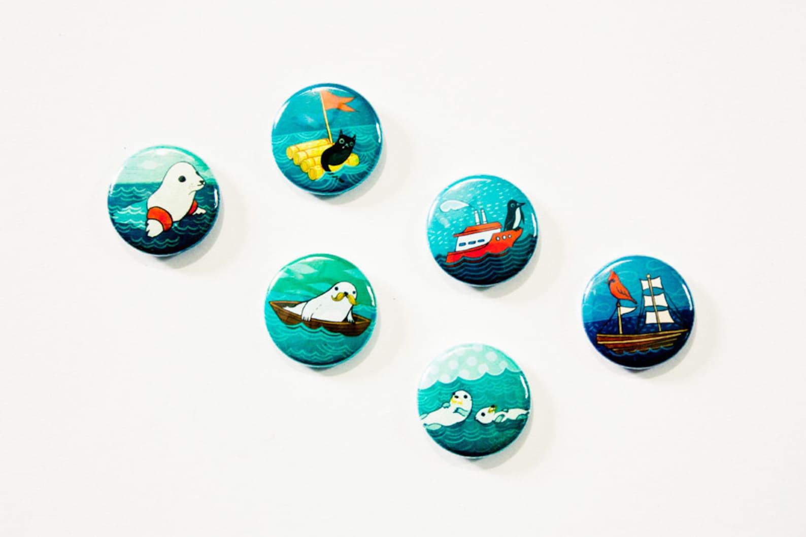 Button Pins Fish Shark Pin Whale Buttons OCEAN ANIMALS Pack | Etsy