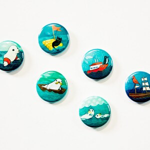 Button Pins, Fish Shark Pin Whale Buttons, OCEAN ANIMALS Pack of Pins ...